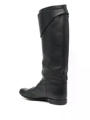 Hermès 2000s Calf Leather Knee-high Boots With Embossed Logo Strap