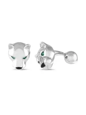 Cartier 18k White Gold Panther Emerald And Onyx Cufflinks - Silver
