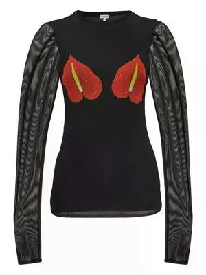 Loewe Anthurium-print Long-sleeve Top - Black