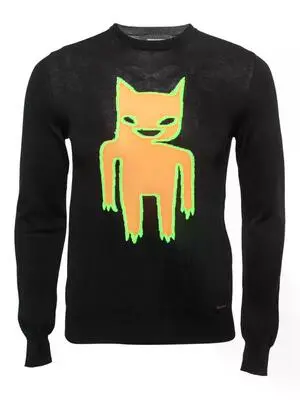 Dsquared2 Cotton Cat-motif Crew Neck Long Sleeve Sweater