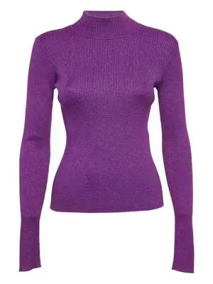 Nbd Lurex Ribbed Mock Neck Long Sleeve Top