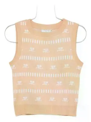COURREGES 1970s Logo-detail Wool Sleeveless Top - Neutrals