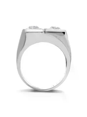 RENE BOIVIN Platinum Art Deco Chevalier Ring With Old Mine Cut Diamonds
