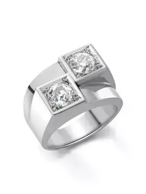 RENE BOIVIN Platinum Art Deco Chevalier Ring With Old Mine Cut Diamonds
