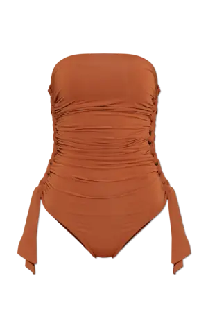 Zimmermann Ruched Bandeau One-piece Swimsuit With Braided Side Ties - Brown