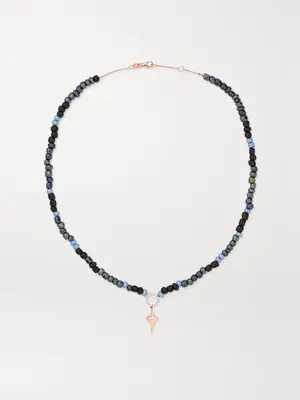 DIANE KORDAS 14-karat Rose Gold, Bead And Diamond Necklace - Blue