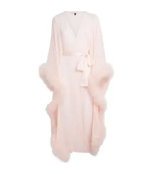 GILDA & PEARL Silk-ostrich Feather Taylor Long Robe - Pink