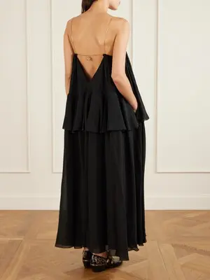 Chloé Open-back Embellished Tiered Silk-georgette Maxi Dress