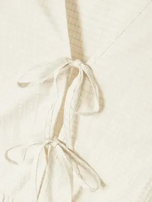 DEIJI STUDIOS Pintuck Tie-detailed Checked Cotton-poplin Blouse - Neutrals