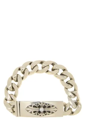 Chrome Hearts Sterling Diamond Floral Cross Id Bracelet - Silver