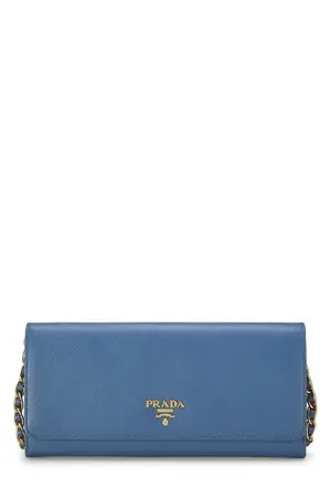 Prada Saffiano Wallet On Chain - Blue
