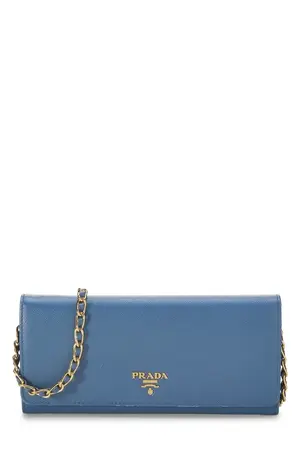 Prada Saffiano Wallet On Chain - Blue