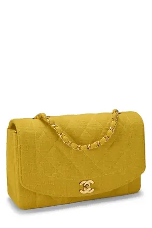 Chanel Quilted Linen Classic Flap Bag - Yellow