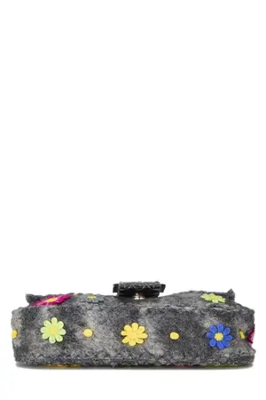 Fendi Felt Floral Appliqué Baguette - Grey