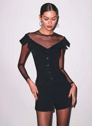 FLEUR DU MAL Cold Shoulder Tailored Bodysuit