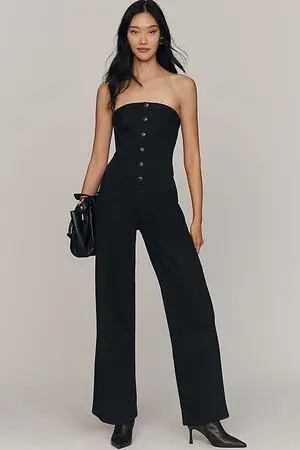PILCRO Strapless Corset Denim Jumpsuit - Black