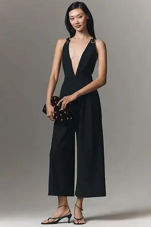 Maeve Sleeveless Deep-v Wide-leg Jumpsuit - Black