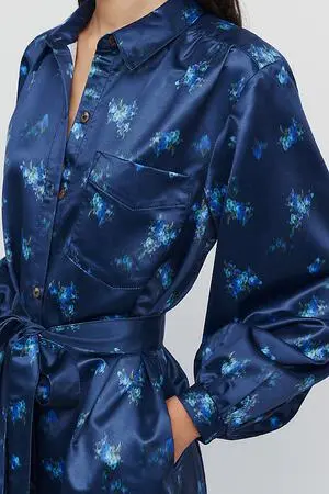 Maeve Mona Silken Maxi Shirtdress - Blue Pattern