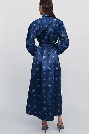 Maeve Mona Silken Maxi Shirtdress - Blue Pattern