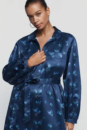 Maeve Mona Silken Maxi Shirtdress - Blue Pattern