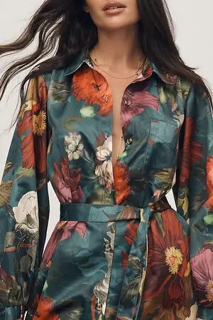 Maeve The Mona Silky Maxi Shirt Dress - Multi Floral