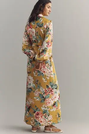 Maeve Mona Silken Maxi Shirtdress - Yellow Pattern