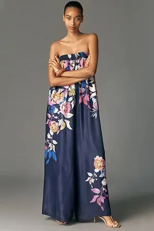 Maeve Printed Fluid Wide-leg Jumpsuit - Blue Floral