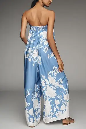 Maeve Printed Fluid Wide-leg Jumpsuit - Blue Pattern