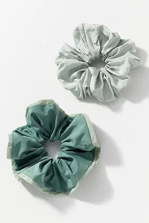 Anthropologie Nylon Scrunchies Set Of 2 - Moss