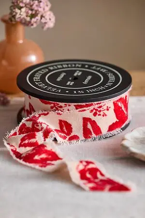 TERRAIN Tonal Floral Velvet Ribbon - Red