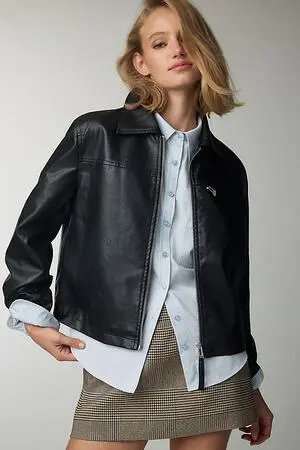 PILCRO Faux Leather Crop Moto Jacket