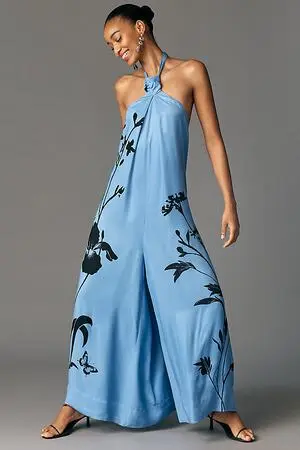 Anthropologie Tie-neck Jumpsuit - Soft Blue