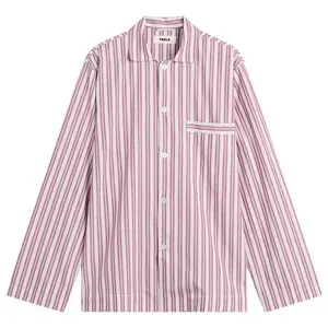 TEKLA Organic Cotton Sleep Shirt - Rhubarb Stripes