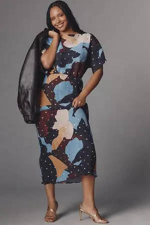NEVER FULLY DRESSED Short Sleeve Boat-neck Midi Dress