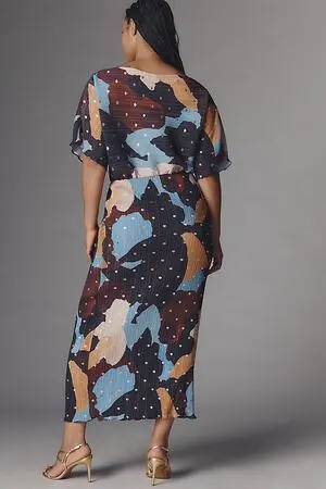 NEVER FULLY DRESSED Short Sleeve Boat-neck Midi Dress