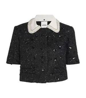 Sandro Embellished Tweed Jacket - Black