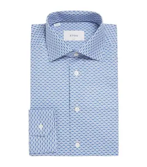 Eton Cotton Twill Print Slim Shirt - Navy
