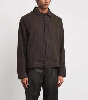 Oliver Peoples Wool-blend Stripe Overshirt - Brown