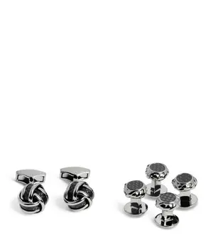 Tateossian Carbon Fibre Knot Cufflinks And Stud Set - Black