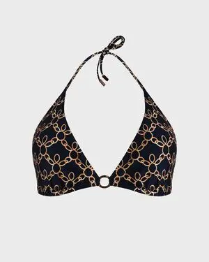 Vilebrequin Triangle Bikini Top Turtles Chain Swimwear Flox - Blue
