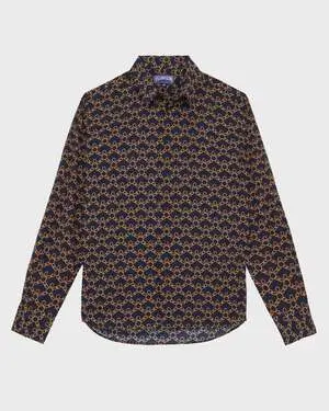 Vilebrequin Cotton Voile Turtles Chain Shirt Caracal - Blue