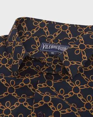 Vilebrequin Cotton Voile Turtles Chain Shirt Caracal - Blue