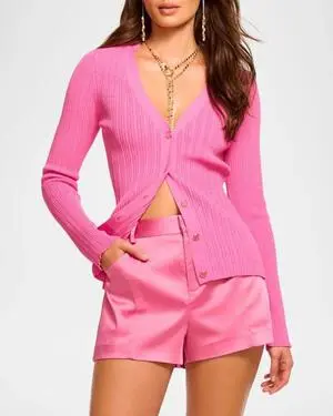 Ramy Brook Rosalind Satin Mini Shorts - Pink Garne