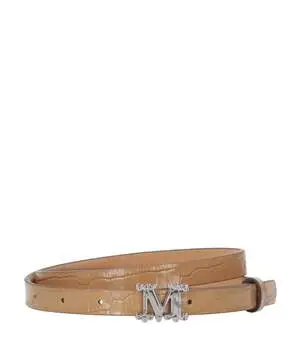 Max Mara Crocodile Print Leather Belt - Brown