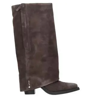 Ash Suede Leather Boots With Zipper Detail - Brown