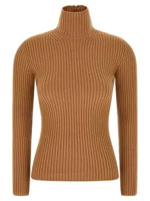 Max Mara Ribbed Stretch Wool And Cashmere Turtleneck Sweater - Beige