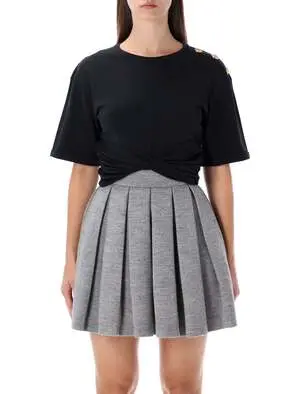 Balmain Cropped Knot-detail Cotton T-shirt
