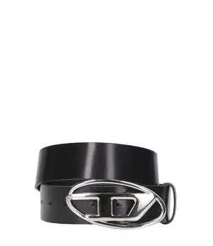 DIESEL® Leather Belt With Oval D Logo Buckle - Black