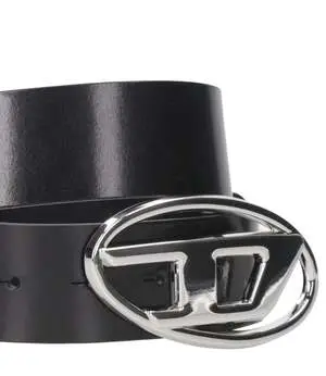 DIESEL® Leather Belt With Oval D Logo Buckle - Black