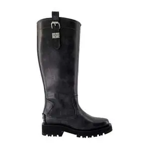 GANNI Studded Leather Boots - Grey